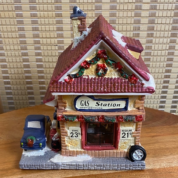 Holiday | Christmas Village Gas Station Ceramic Lighted House Holiday ...